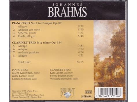 Clarinet Trio Piano Trio No 2 Johannes Brahms Jos