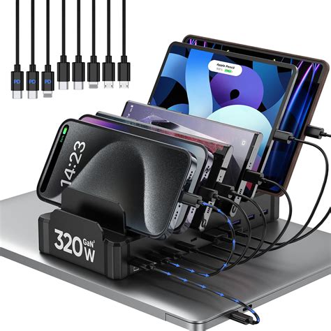 320w Charging Station For Multiple Devices Zobirez 10 Port Usb C Fast Charger Stations For