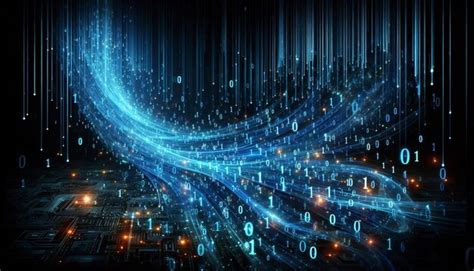 a vibrant stream of binary code 0s and 1s cascading across a dark digital background premium