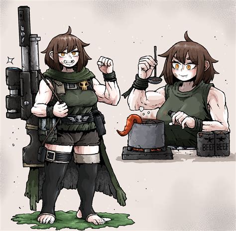 Safebooru 1girl Ammunition Pouch Antenna Hair Astra Militarum Bandage