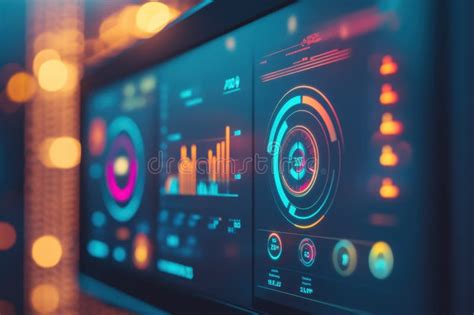 Data Visualization Dashboard Displaying Colorful Charts And Graphs At A Tech Workspace Stock