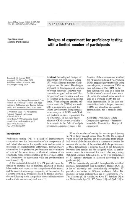 PDF Designs Of Experiment For Proficiency Testing With A Limited Number Of Participants