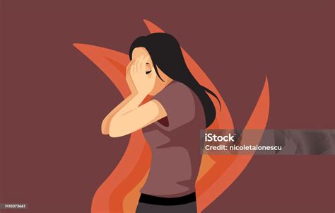 그녀의 얼굴을 덮고있는 절망적 인 여자 울음 벡터 만화 일러스트 레이 션 도덕성에 대한 스톡 벡터 아트 및 기타 이미지