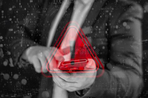 Smartphone Cybersecurity Threat A Businessman With A Smartphone Is Under Digital Attack Stock