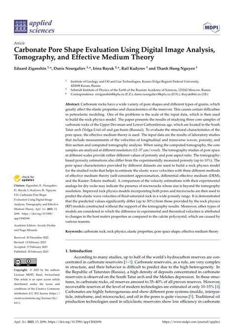 Pdf Carbonate Pore Shape Evaluation Using Digital Image Analysis Tomography And Effective