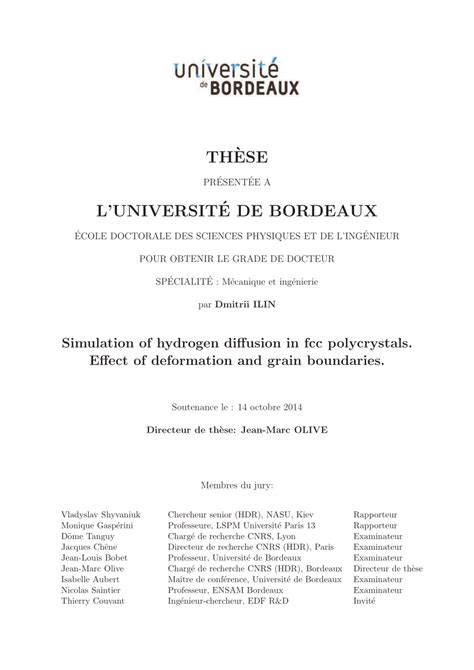 Pdf Simulation Of Hydrogen Diffusion In Fcc Polycrystals Effect Of Deformation And Grain