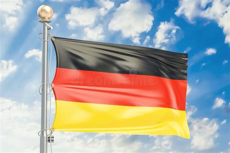 German Flag Waving In Blue Cloudy Sky 3d Rendering Stock Illustration Illustration Of Holiday