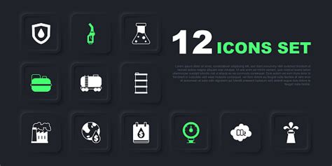 구름 석유 굴착 장치 철도 수조 모터 가스 게이지 휘발유 용기 달러 기호가 있는 드롭 가솔린 펌프 노즐 및 아이콘에 Co2 배출량을 설정합니다 벡터 0명에 대한 스톡 벡터