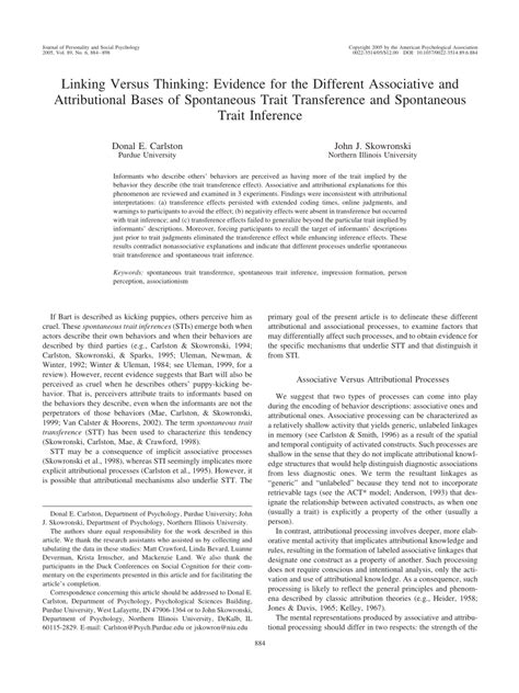 Pdf Linking Versus Thinking Evidence For The Different Associative And Attributional Bases Of