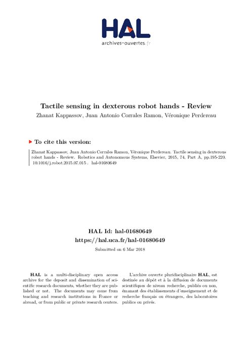 Pdf Tactile Sensing In Dexterous Robot Hands — Review