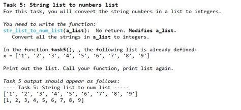 Solved Task 5 String List To Numbers List For This Task