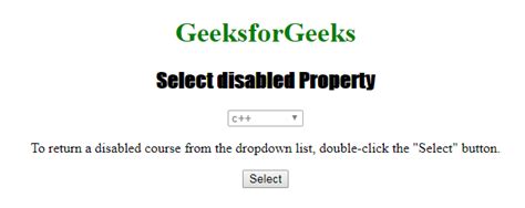 HTML DOM Select Disabled Property GeeksforGeeks