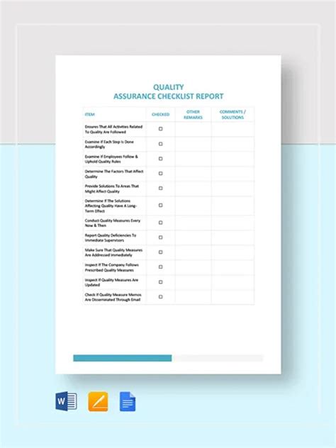 FREE Quality Checklist Word Template Download Template Net