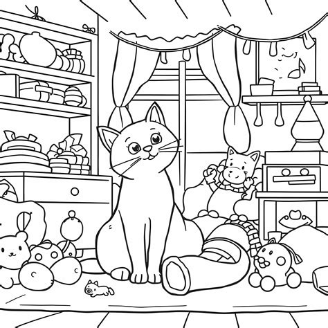 Cute Hairy Cat With Her Owner Who Has Long Braided Coloring Page