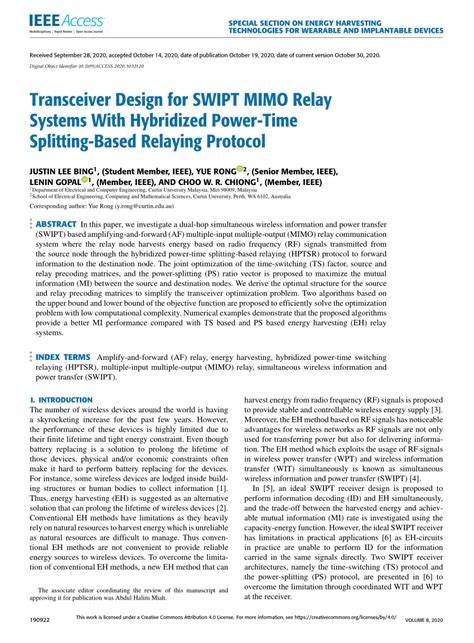 Pdf Transceiver Design For Swipt Mimo Relay Systems With Hybridized