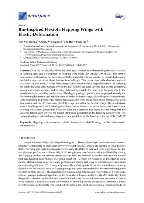 Pdf Bio Inspired Flexible Flapping Wings With Elastic Deformation
