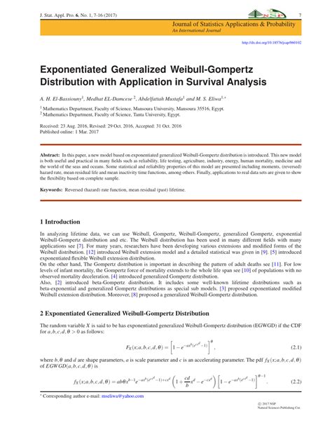 Pdf Exponentiated Generalized Weibull Gompertz Distribution With Application In Survival Analysis