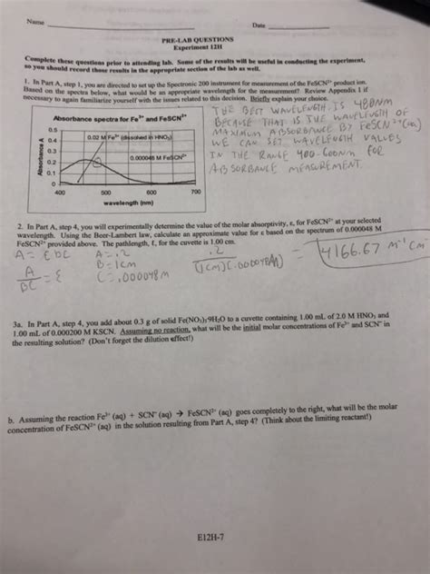 solved name date pre lab questions experiment 121 complete