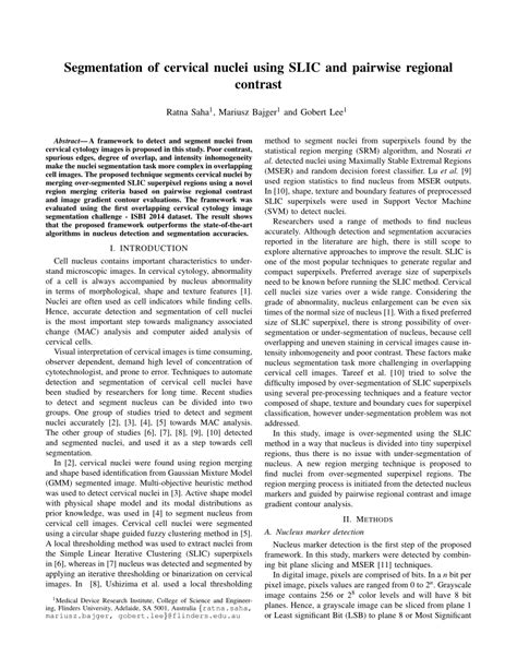 Pdf Segmentation Of Cervical Nuclei Using Slic And Pairwise Regional Contrast