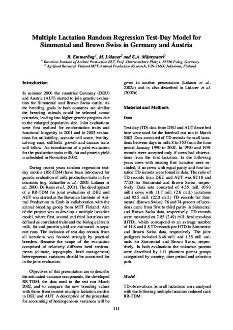 pdf multiple lactation random regression test day model for simmental