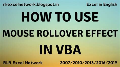 378 Learn Vba Mouse Rollover Effect Using Vba Part 34 English