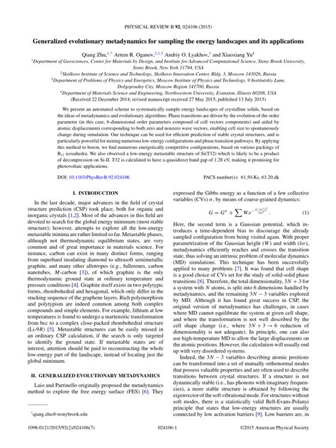 Pdf Generalized Evolutionary Metadynamics For Sampling The Energy