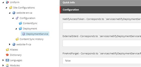 how to add a deployment service to a site configuration uniform for