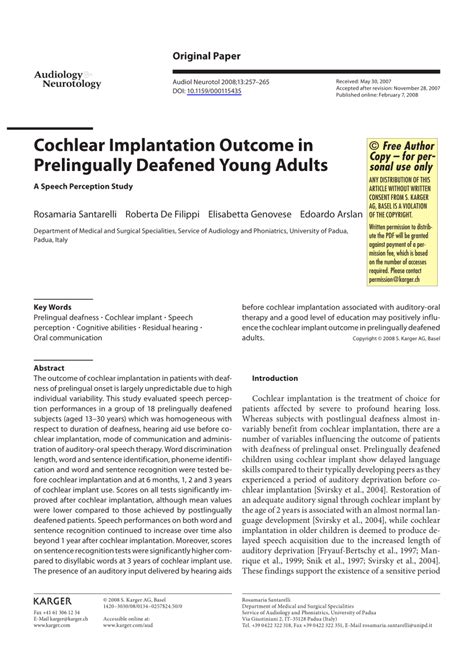Pdf Cochlear Implantation Outcome In Prelingually Deafened Young Adults