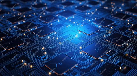 Premium Photo Technology Background Big Data Chips On The Circuit Blue Minimal Networking