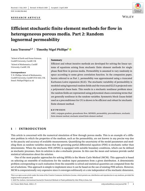 Pdf Efficient Stochastic Finite Element Methods For Flow In Heterogeneous Porous Media Part 2