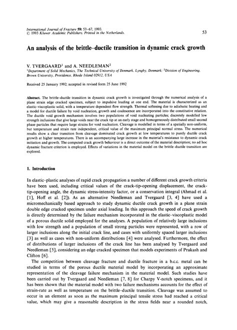 Pdf An Analysis Of The Brittle Ductile Transition In Dynamic Crack Growth