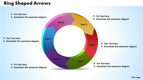 Ppt Power Point Org Chart Shaped Curved Arrows Powerpoint 2010 6 Parts