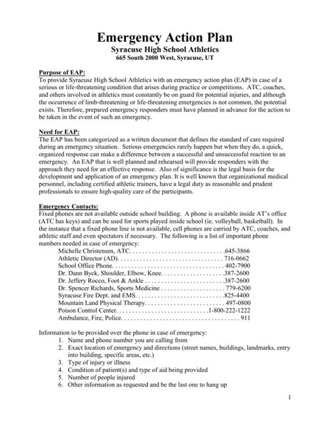 Emergency Action Plan Template Gym At Travis Dexter Blog