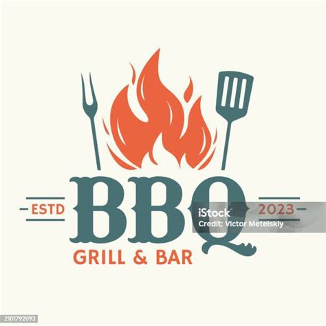Bbq 로고 바베큐 그릴 아이콘 또는 불 불꽃이 있는 레이블 고기 레스토랑 스테이크 하우스 디자인 요소 벡터 일러스트 레이 션입니다 가정 주방에 대한 스톡 벡터 아트 및