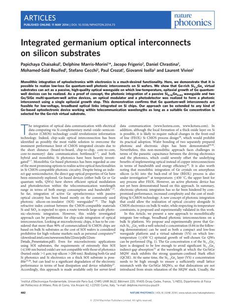 Pdf Integrated Germanium Optical Interconnects On Silicon Substrates