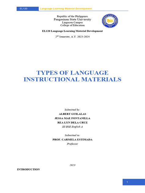 Types Of Language Instructional Materials Pdf Multimedia Teachers