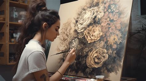 젊은 여자가 캔버스에 장미 그림을 그리고 있다 그림 캔버스에 그림 배경 일러스트 및 사진 무료 다운로드 Pngtree
