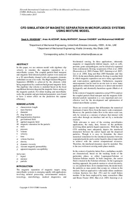 Pdf Cfd Simulation Of Magnetic Separation In Microfluidics Systems Using Mixture Model