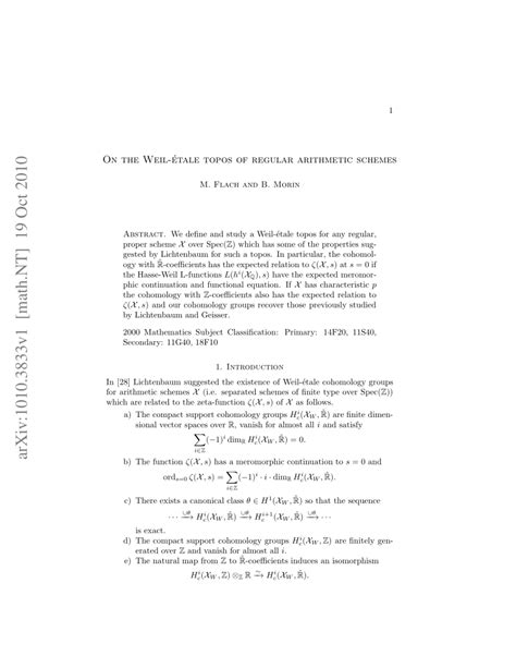 Pdf On The Weil Etale Topos Of Regular Arithmetic Schemes