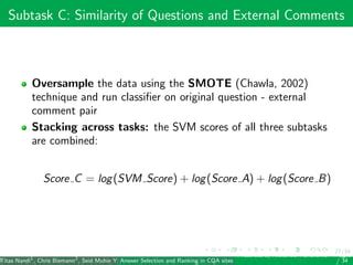 IIT UHH At SemEval Task Exploring Multiple Features For Community Question Answering And