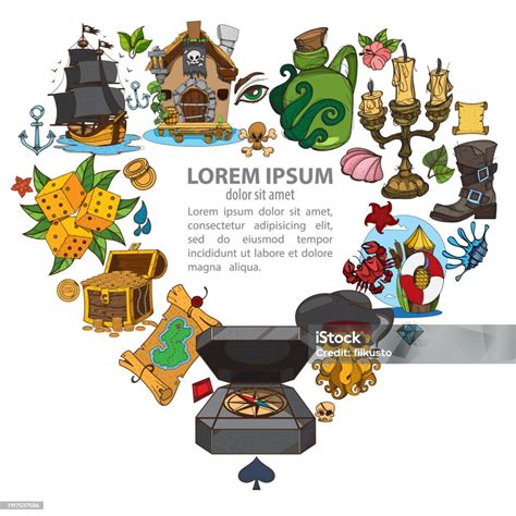 해적 테마에 그림 프레임입니다 어린이 게임과 상품의 다양한 디자인 만화 스타일의 재미있는 캐릭터 단도에 대한 스톡 벡터 아트 및 기타 이미지 Istock