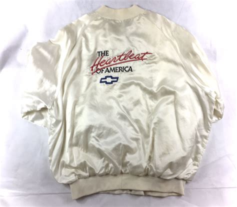 Vintage The Heartbeat Of America Chevy Satin Jacket Rare Off White