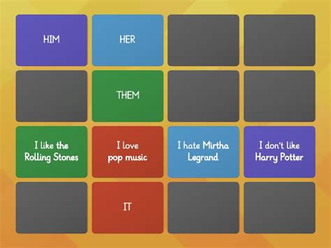 Match Object And Subject Pronouns Matching Pairs