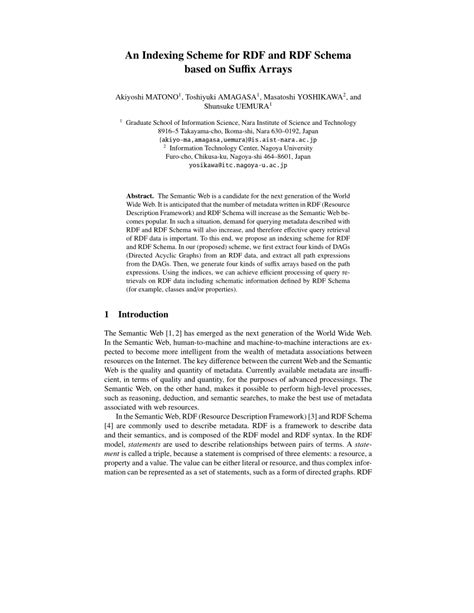 Pdf An Indexing Scheme For Rdf And Rdf Schema Based On Suffix Arrays