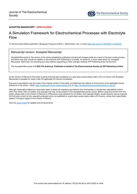 Pdf A Simulation Framework For Electrochemical Processes With