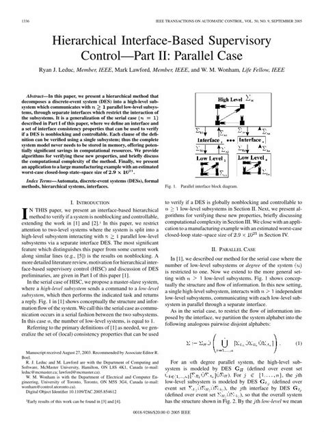 Pdf Hierarchical Interface Based Supervisory Control Part Ii