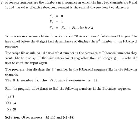 Solved Fibonacci Numbers Are The Numbers In A Sequence In