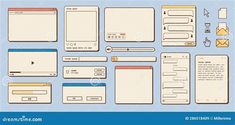 Vector Set Of Retro Vaporwave Desktop Browser Dialog Window Social Media App Templates 80s
