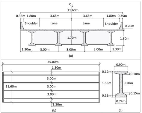 bridge dimensions a superstructure cross section b bridge plan