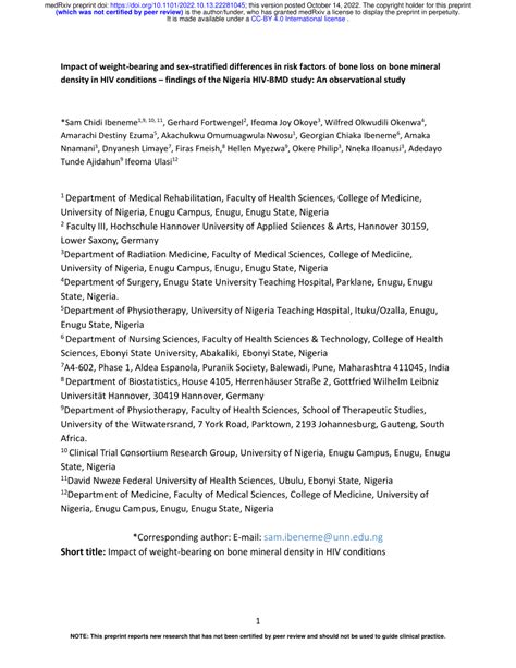 Pdf Impact Of Weight Bearing And Sex Stratified Differences In Risk Factors Of Bone Loss On